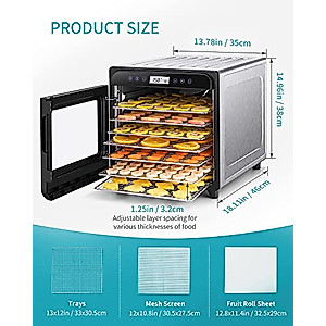 Ultrean Food Dehydrator, 8 Stainless Steel Trays Dehydrator for Jerky, Fruit, Veggies, Meat, Yogurt, Food Dryer Machine with Adjustable Digital Timer and Temperature Control (Rscipe Book Included)