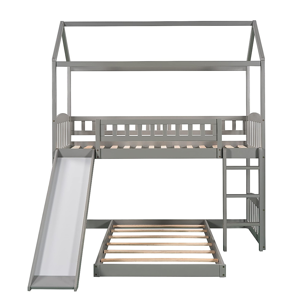 Harper & Bright Designs Twin Over Twin Bunk Bed with Slide, House Bunk Bed with Slide, Playhouse Bed for Toddlers Kids Girls Boys - Gray