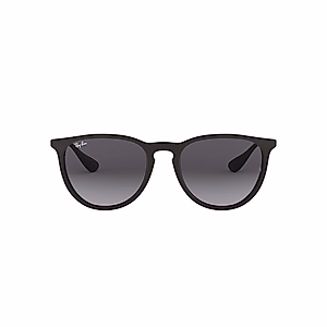 Ray-Ban RB4171F Erika Low Bridge Fit Round Sunglasses, Rubber Black/Light Grey Gradient Dark Grey, 57 mm