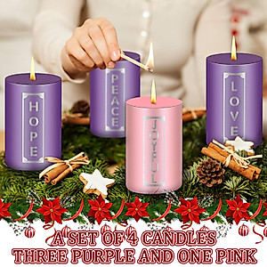MTLEE Set of 4 Christmas Advent Candles with Words Pillar Candles Advent Wreath Candles for Adult Home Wedding Advent Rings Wreaths Church Receptions Celebrations, Purple Pink (2 x 3'')