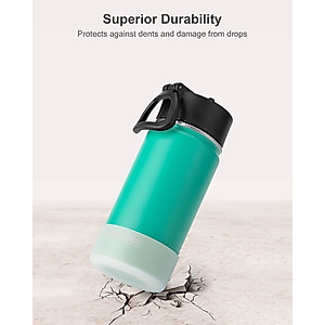 koodee Water Bottle-12 oz Stainless Steel Double Wall Vacuum Insulated Water Bottle for School-Wide Mouth Flask with Straw Lid (Teal)