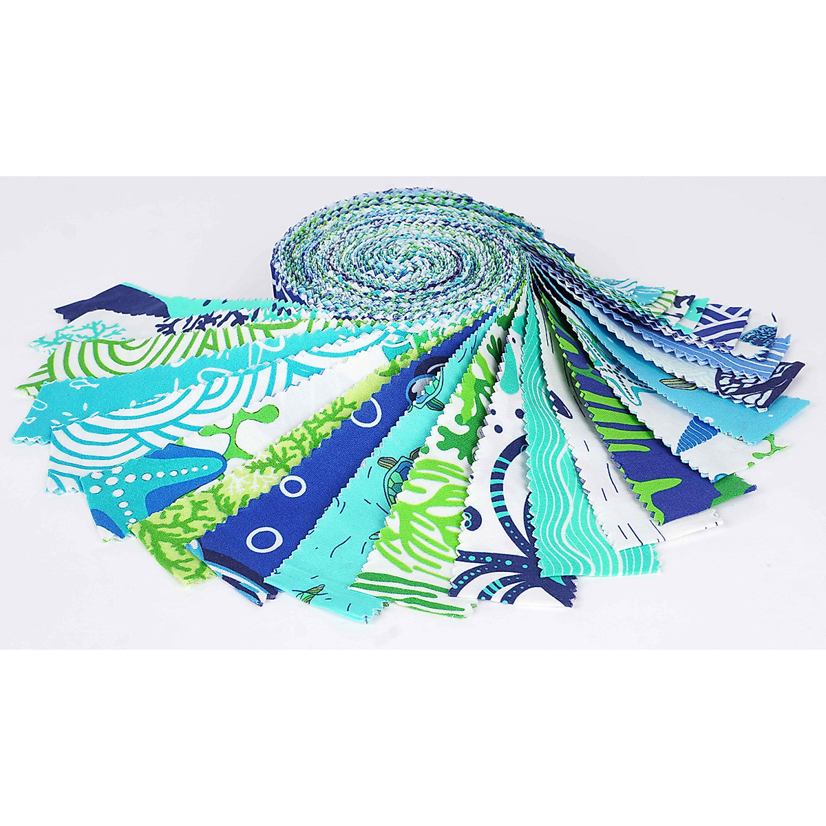 Soimoi 40Pcs Ocean Print Precut Fabrics Strips Roll Up 1.5x42 inches Cotton Jelly Rolls for Quilting - Medium Blue