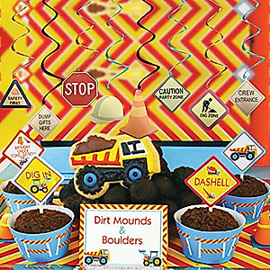 30Ct Construction Signs Hanging Swirl Decorations - Dig Zone Stop Crew Entrance Safety First Dump Gifts Here Helmet Roadblock Construction