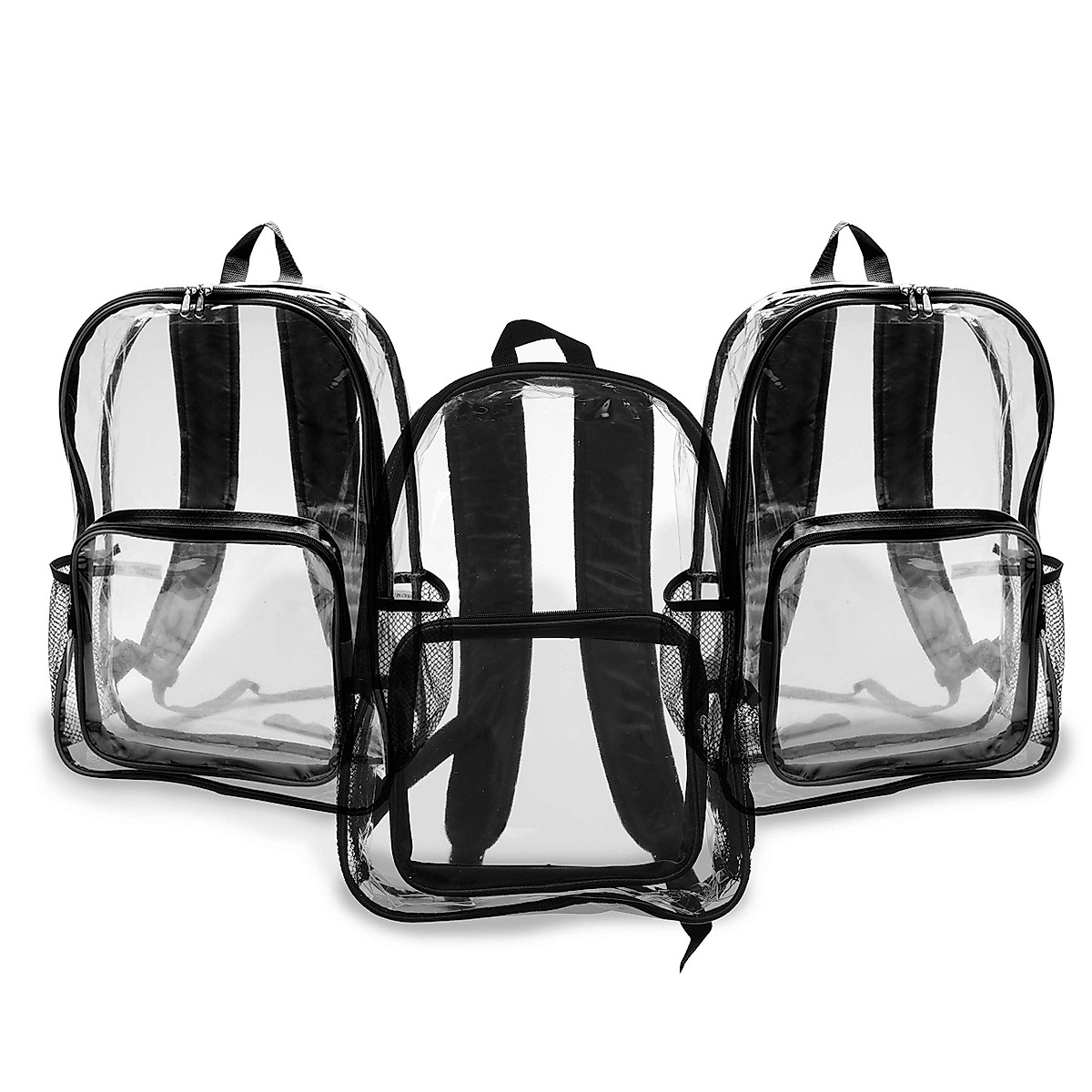 DISCOUNT PROMOS Custom Heavy Duty Clear Plastic Backpacks Set of 24, Personalized Bulk Pack - PVC, Water Resistant, Great for School, Travel - Clear/Black