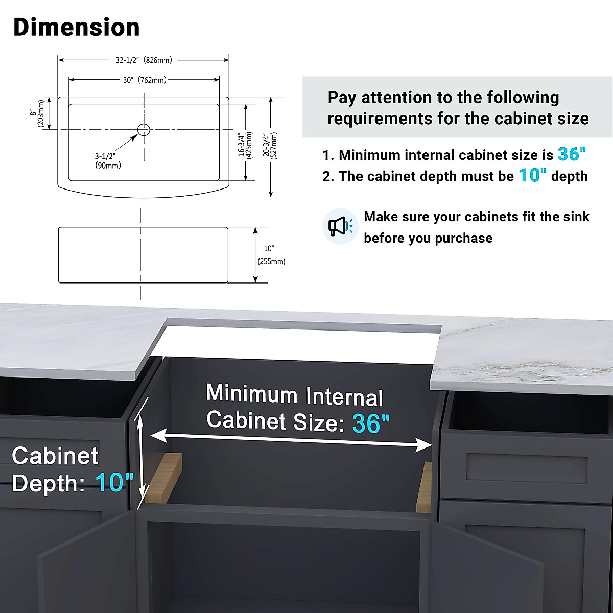 33 x 21 Inch Curved Farmhouse Sink White - CELAENO Single Bowl Fireclay Farmhouse Sink, Apron Front Deep Sink with Protective Bottom Grid and Strainer