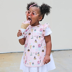 BapronBaby Flutter Pink Ice Cream Bapron - No Neck Tie Safer Bib for Baby & Toddler - Soft Waterproof Stain Resistant - Machine Washable - Sz Baby/Toddler 6m-3T