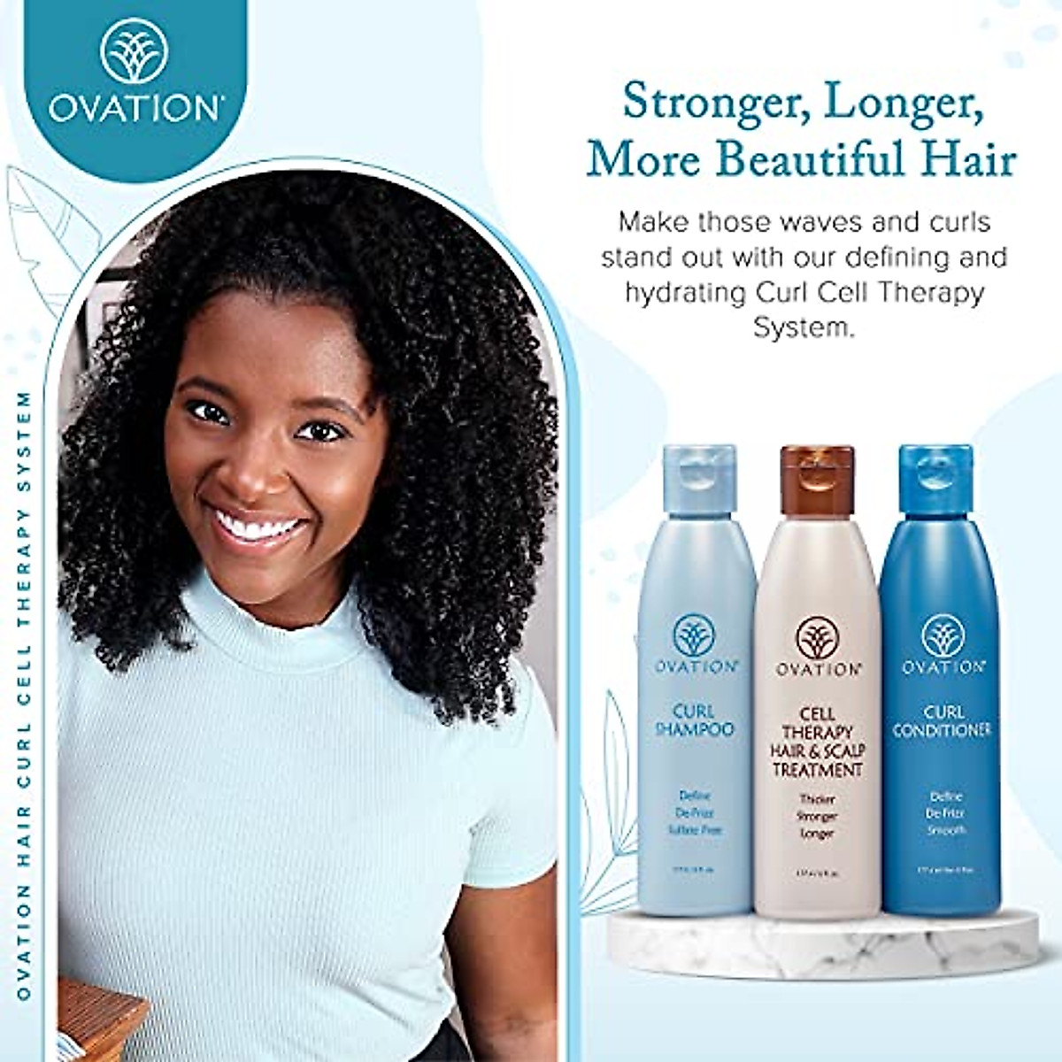 Ovation Hair Curl Cell Therapy 6 oz System - Curl Shampoo and Conditioner, Cell Therapy Hair & Scalp Treatment - Hair Treatment Set for For Shinier, Softer, More Defined Waves or Curls