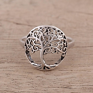 NOVICA Artisan Handmade .925 Sterling Silver Cocktail Ring Indian with Jali Tree Motif Leaf 'Majestic Jali Tree'