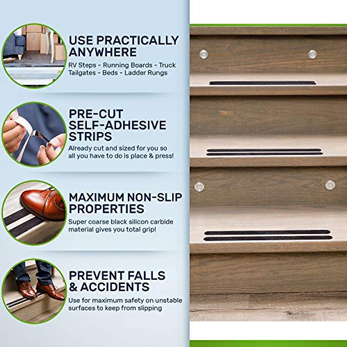 Red Cat Anti Slip Grip Tape For Stairs. Black Non Slip Floor or Stair Treads. 20 Pre-Cut Strips 1" x 15.5" Anti Slip Safety Tape. Waterproof Indoor/Outdoor Commercial Adhesive Stair Treads Avoid Falls