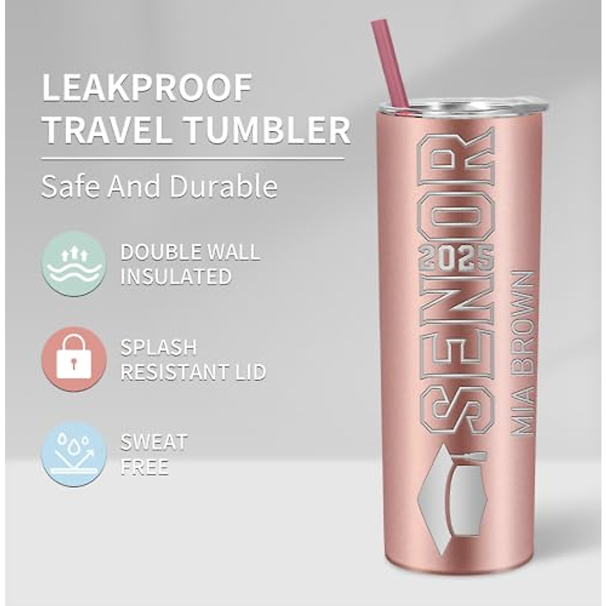 Personalized Graduation Tumbler Graduation Gifts for Her Him Custom Senior 2025 Tumbler with Name Class of 2025 Gift Senior 2025 Tumbler with Lids and Straws Senior Night Gifts 20 oz Insulated Cup