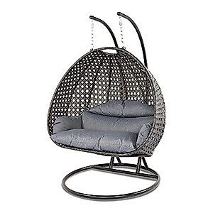 Island Gale® Luxury 2 Person Outdoor, Patio, Hanging Wicker Swing Chair 🎄🎄🎄🎄🎄🎄🎄🎄🎄🎄🎄🎄 ((2 Person) X-Large-Plus, Charcoal Rattan/Charcoal Cushion with Free Cover $128 Value)