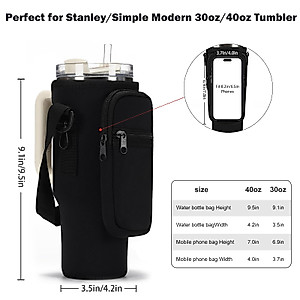 GOEWY Water Bottle Carrier Bag for Stanley 40 oz Tumbler with Phone Pocket Neoprene Water Bottle Holder with Shoulder & Handheld Strap Stanley Cup Accessories