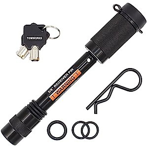 TowWorks 79630 Keyed Alike 5/8" Trailer Hitch Lock with Extra Long 3-1/4" Span, Double Safety Tow Hitch Receiver Locking Pin for Class III IV Hitches with 2" and 2.5" Receivers