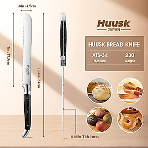 Huusk Chef Serrated Bread Knife for Homemade Bread Bundle with High Carbon Steel Japanese Kitchen Knife