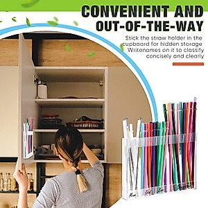 Qinyoung Acrylic Straw Holder with Double Sided Adhesive Tape Tumbler Straw Organizer for Cupboard Reusable Tumbler Straw Storage Container for Kitchen Counter (Transparent)