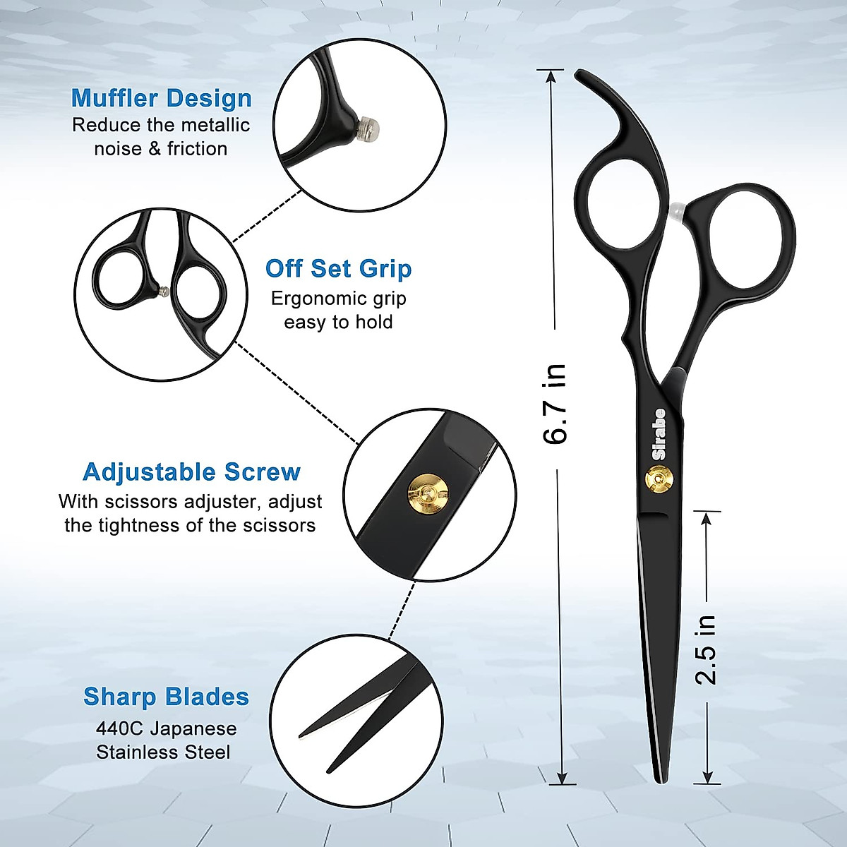 Sirabe 10 PCS Hair Cutting Scissors Set, Professional Haircut Scissors Kit with Cutting Scissors, Thinning Scissors, Comb, Cape, Clips, Black Hairdressing Shears Set for Barber, Salon, Home