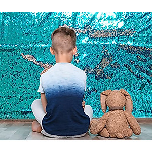 Sensory Wall Sequin Flip Fabric for Kids,2Yard Large Sequins Sensory Graffiti Fabric for Toddlers,Tactile Stimulation,Reversible Glitter Fabric (2 yd, Lake Blue + Silver)