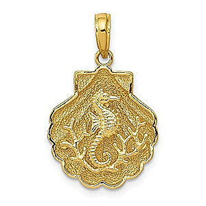 IceCarats 14K Yellow Gold Seahorse Shell Necklace Charm Pendant Only