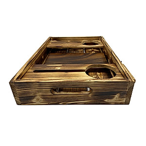 Wine Tray, Dual Glass Rack, Bottle Holder, Cut-Out Handle, with Mini Charcuterie Board, for Wine Tastings, Parties, Bars. Rustic, Handmade of Eco-Friendly Reclaimed Torched Pine Wood