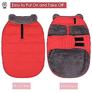 AOFITEE Dog Coat, Winter Dog Jacket Windproof Fleece Cold Weather Coats for Dogs, Warm Dog Winter Vest with Collar & Zipper Leash Hole, Outdoor Pet Apparel for Small Medium Large Dogs, Red 3XL