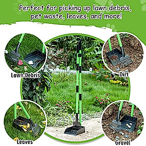 MXF Pooper Scooper, Dog Pooper Scooper Long Handle Stainless Metal Tray and Rake Set for Medium Small Dogs Heavy Duty - Use on Grass, Dirt or Gravel - Pet Supplies (Green)