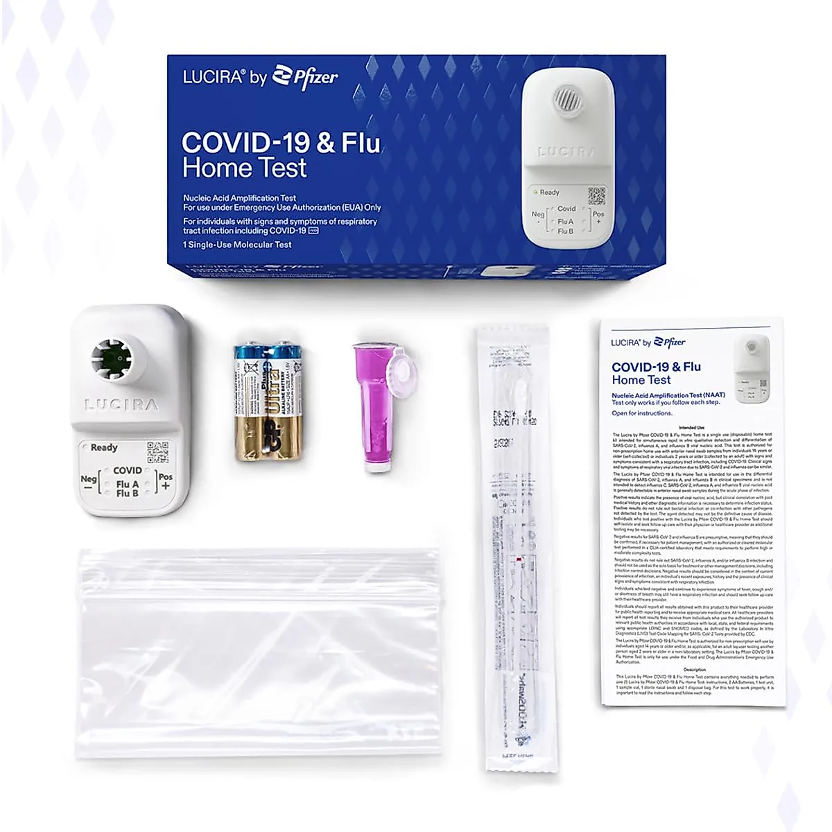 LUCIRA® by Pfizer COVID-19 & Flu Home Test, First and Only at-Home Molecular Test for COVID-19 and Flu A/B, Single-Use, Results in 30 Minutes, Emergency Use Authorized (EUA)