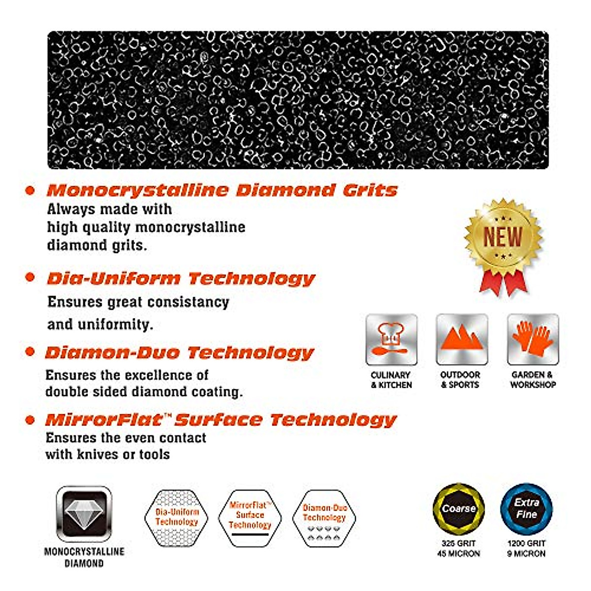 SHARPAL 162N Double-sided Diamond Sharpening Stone Whetstone Knife Sharpener |Coarse 325 / Extra Fine 1200 Grit | Storage Case with NonSlip Base & Angle Guide (8 in. x 3 in.)