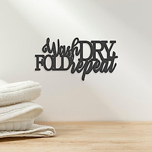 Kas Home Laundry Sign Metal Laundry Room Decor - Wash Dry Fold Repeat Laundry Wall Arts Signs Vintage Metal Laundry Wall Decor for Laundry Room Bathroom Hanging Decorations (8.7" x 17", Black-L2)