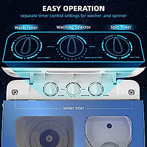 Atripark Portable Mini Washing Machine, Atripark Compact 17.6lbs Twin Tub Washer (11lbs) and Spin Dryer Combo (6.6lbs), Timer Control with Soaking Function Ideal for Dorms, Apartments, RVs, Camping etc, Blue