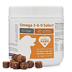 Project Paws Omega 3-6-9 Select Fish Oil for Dogs - Krill Oil Skin and Coat Supplement - 120 Count