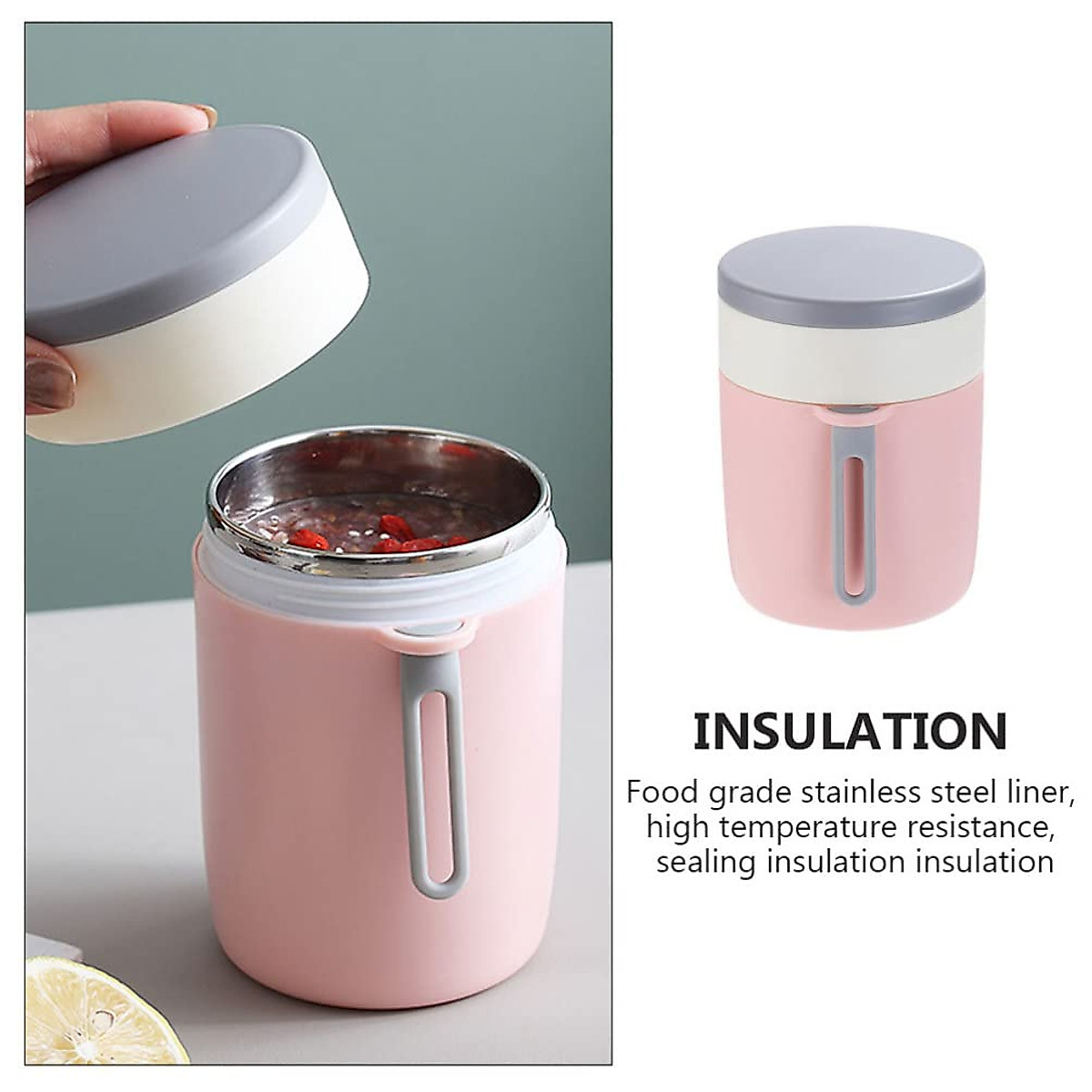 BESTonZON Insulated Food Jar Leak-proof Soup Cup with Spoon Stainless Steel Vacuum Lunch Box Breakfast Cup Thermal Cereal Cup Sealing Soup Cup for Hot Cold Food 450ml