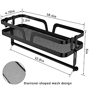 Taozun Paper Towel Holder with Shelf, Kitchen Paper Holder Spice Rack Black Paper Towel Roll Holder RV Paper Towel Rack with 4 Hooks(2 Installation Methods - Self-Adhesive and Drilling)