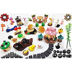 HYG 100pc Fairy Garden Accessories, Miniature Fairy Garden Decoration Figurines Kits, Fairy Garden Dollhouse and Animals, Micro Landscape Ornaments Kit, Briquettes Figurines Sets (A)