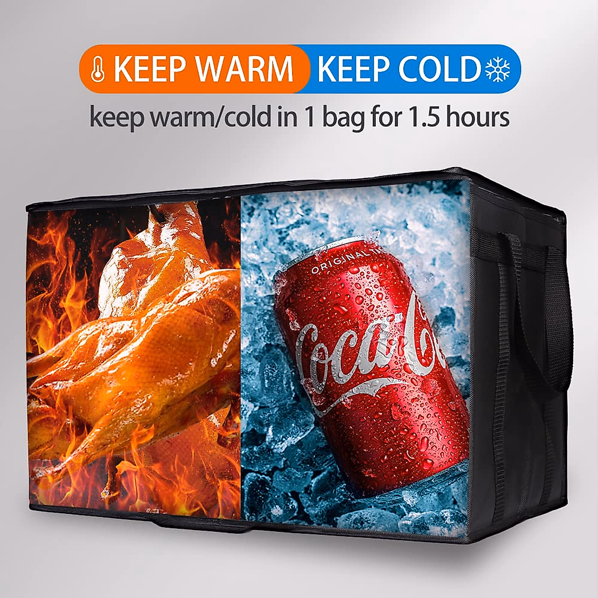 Bodaon 10-Pack Insulated Food Delivery Bag for Hot and Cold Meal, XXX-Large Cooler/Thermal Bags, Grocery Tote Insulation Bag for Catering, Pizza Warmer, Black