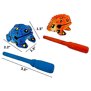 Cozinest Pair Wooden Frogs Guiro Rasp Percussion Instruments Tone Block Thailand Craft Small Wood Frog Musical Instrument 2 Inch (Blue and Orange Dots)