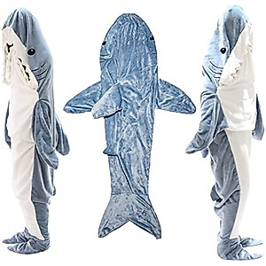 Shark Blanket Hoodie Adult - Shark Onesie Adult Wearable Blanket - Shark Blanket Super Soft Cozy Flannel Hoodie Shark Sleeping Bag (39.4inches x 19.7inches(S))