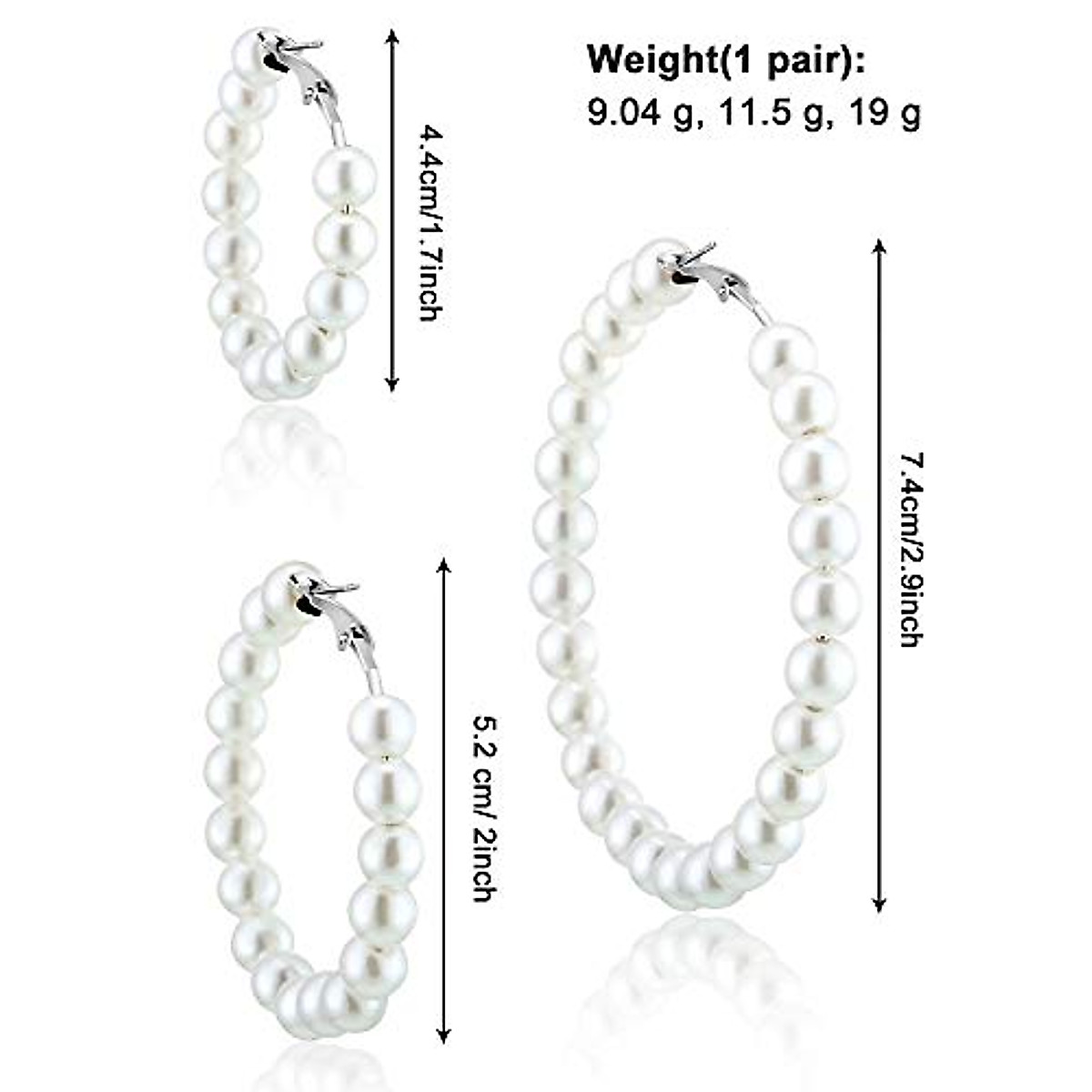3 Pairs Pearl Hoop Earrings Pearl Earrings for Women Girl Brides Gift (Silver Earring Needle)