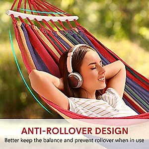 Solomone Cavalli Brazilian Hammock with Hanging Kits, Tree Hammock for Indoor Outdoor Patio Porch Garden Camping, Cotton Canvas Carrying Bag, Ropes and Carabiners Included (Rainbow Stripe)