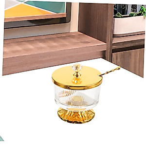 DOITOOL European Style Household Wrought Sugar Bowl Countertop Tea Container Coffee Container for Glass Jar with Lid Glass Containers Decor Alloy Condiment Jar Spoon