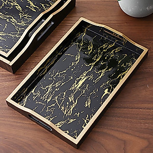 Nordic Style Swing Plate, Rectangular Wooden Fruit Tray, Home Living Room Tea Cup Storage Tray, Luxury Tray, Fruit Tray,Black,36CM