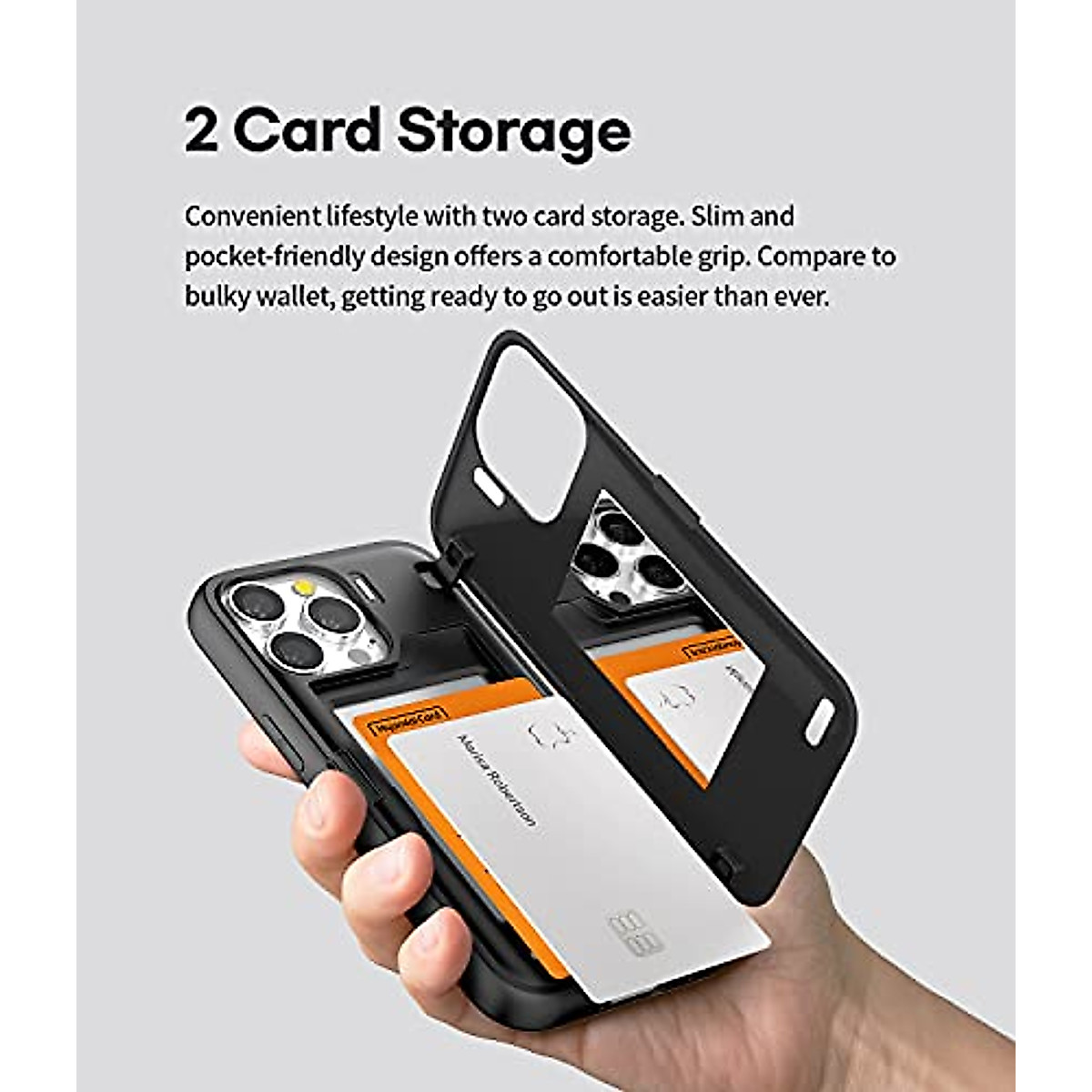 GOOSPERY Magnetic Door Bumper Compatible with iPhone 13 Pro Case, Card Holder Wallet Case, Easy Magnet Auto Closing Protective Dual Layer Sturdy Phone Back Cover - Black