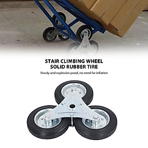 Stair Climbing Wheel, 6 Inch 300LBS Load Capacity, Heavy Duty Triangular Wheel for Stairs, Non Slip Solid Rubber Replacement Wheel, Galvanized Iron Hub, for Shopping Carts