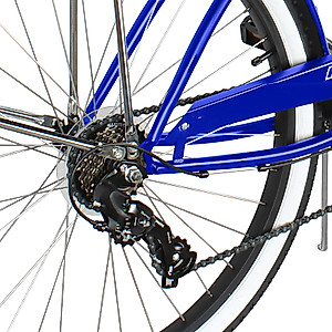 MICARGI Rover Lightweight Beach Cruiser Bike for Men, Adult,24 Inch Wheels, Featuring Steel Step-Over Step Through Steel Frame, 7 Speed Coaster Brake, Hybrid Bike, Complete Cruiser Bikes, Blue