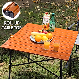 PORTAL Lightweight Aluminum Folding Square Table Roll Up Top 4 People Compact Table with Carry Bag for Camping, Picnic, Backyards, BBQ, Brown