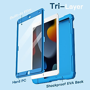 JETech Kids Case for iPad 10.2-Inch (9th/8th/7th Generation, 2021/2020/2019) with Built-in Screen Protector, Shockproof Full-Body Handle Stand Tablet Protective Cover (Blue)