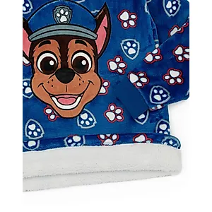 Paw Patrol Boys Wearable Hooded Blanket | Kids Blue Chase the Police Dog All Over Print Fleece Hoodie | Pullover Loungewear
