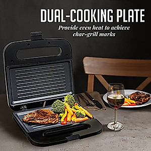 OVENTE Electric Panini Press Grill with Nonstick Plates, LED Indicator Lights, Thermostat Control, Cool Touch Handle, Compact Sandwich Maker Perfect for Cooking Breakfast, Snacks & More, Black GP0401B