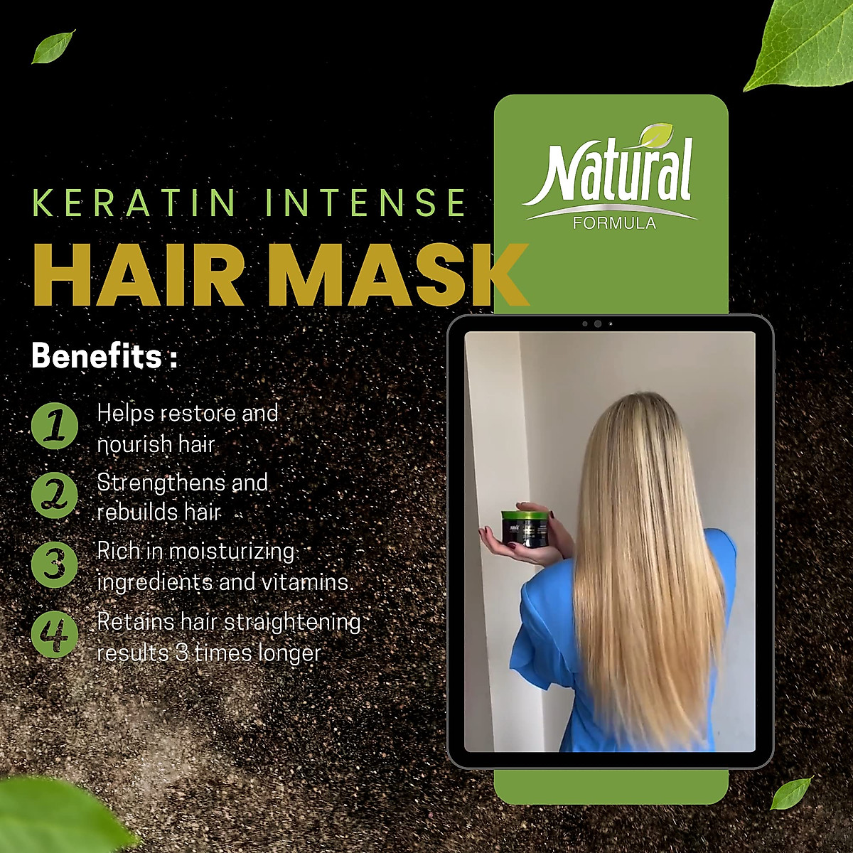 Natural Formula Keratin Hair Mask - Intense Repair, Hair Mask for Frizzy Hair - 350ml