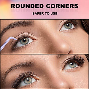 2pcs Eyelash Tweezers Set, Stainless Steel Eyelash Extension Tweezers with Comb False Lash Application Tool for Girls Women Beginners Makeup Artists (Light Purple, Light Pink)