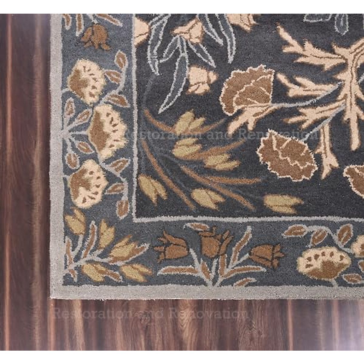 Restoration and Renovation Handmade Floral Adeline Beige/Blue Tulips Traditional Crafted Wool Area Rug for Living Room Bedroom and Kitchen (Blue, 4X6 FT)